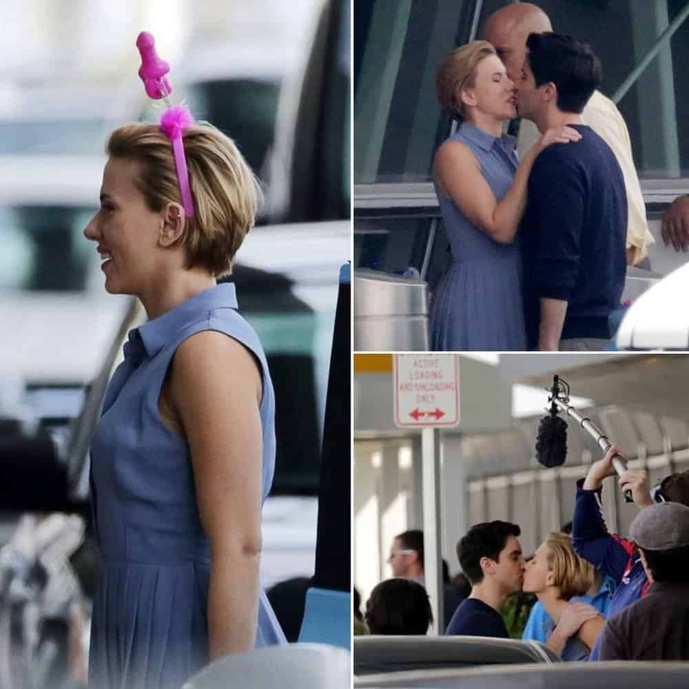 Scarlett Johansson Rocks a Playful Look on Set of "Rock That Body"