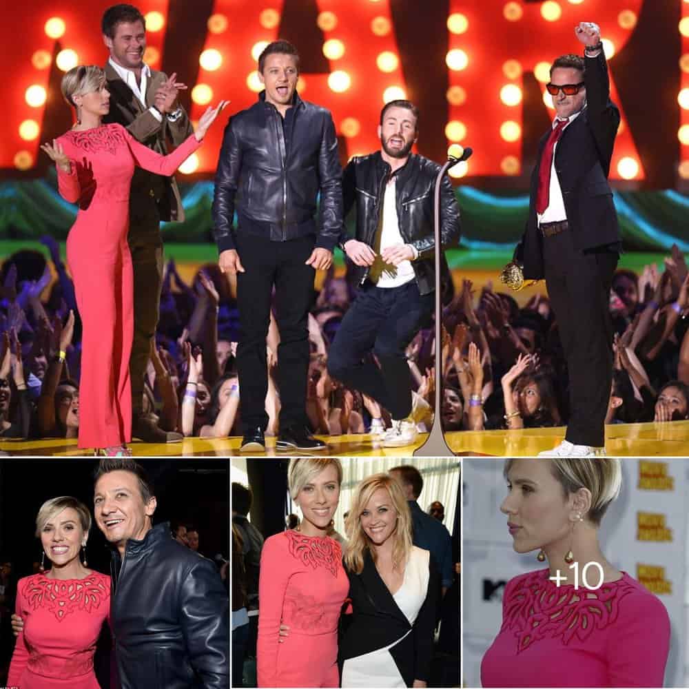 Scarlett Johansson Wows in Stunning Coral Jumpsuit at 2015 MTV Movie ...