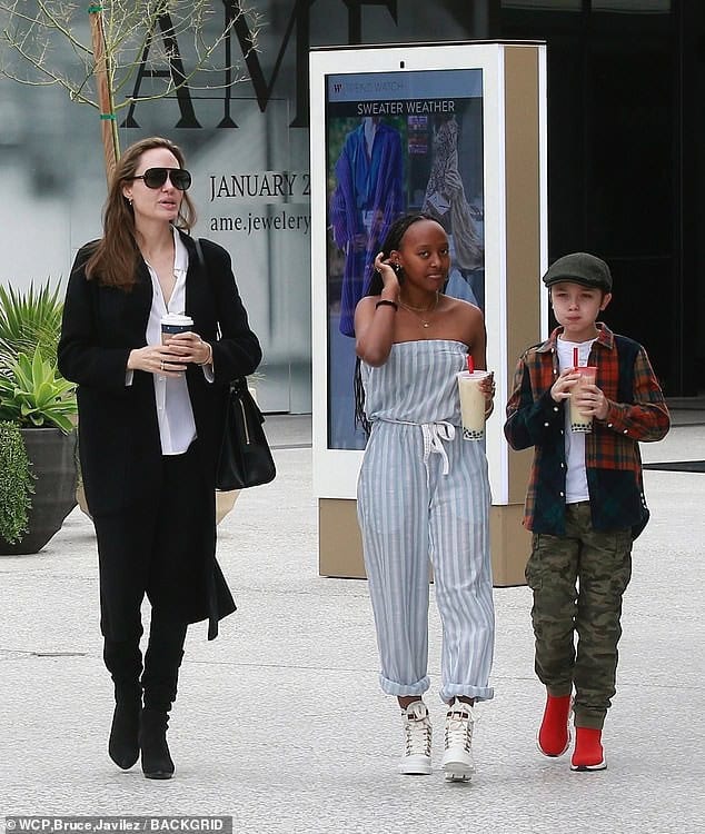 Angelina Jolie's Stylish Outing with Kids Zahara and Knox in LA
